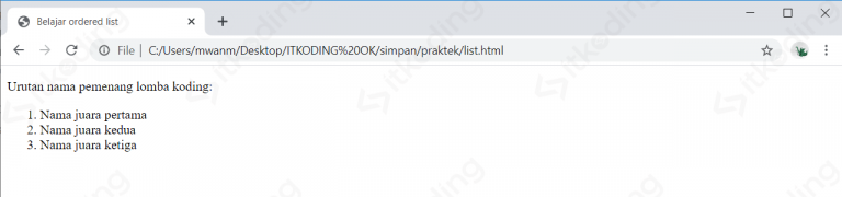 Cara Membuat List pada HTML : Fungsi Tag ol, ul, li