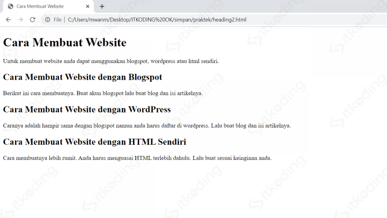 Cara Membuat Heading (Judul) di HTML : Fungsi Tag h1-h6