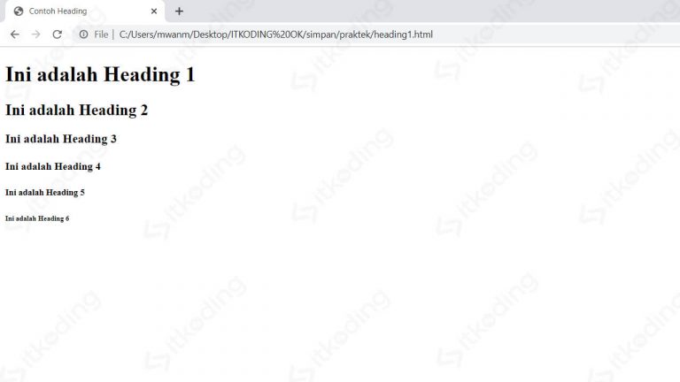 Cara Membuat Heading (Judul) di HTML : Fungsi Tag h1-h6