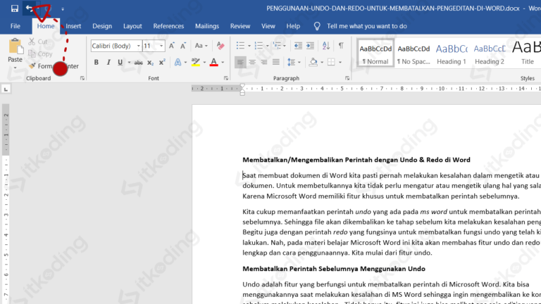 Membatalkan/Mengembalikan Perintah dengan Undo & Redo di Word