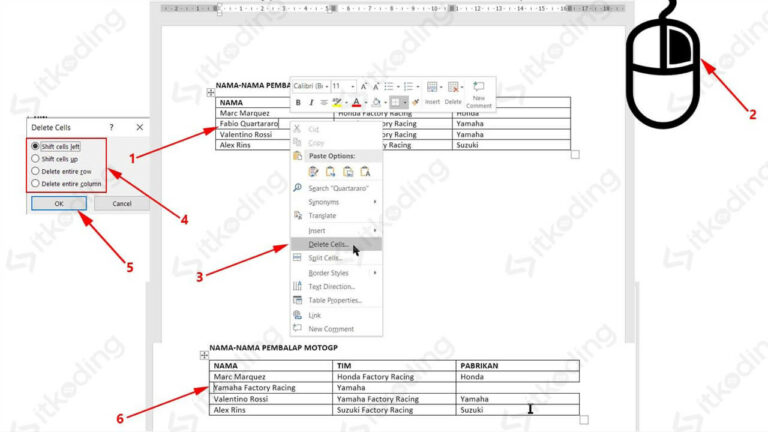 Menambah dan Menghapus Sel (Cell) Tabel di Word