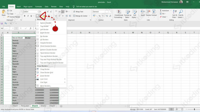 Cara Membuat Border pada Tabel Manual & Otomatis di Excel