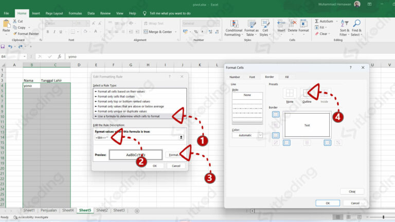 Cara Membuat Border pada Tabel Manual & Otomatis di Excel